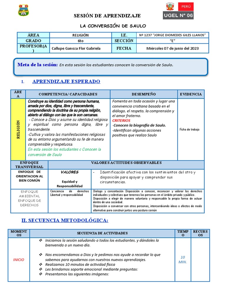 Miercoles 07 de Junio RELIGION CONVERSION DE SAULO | PDF