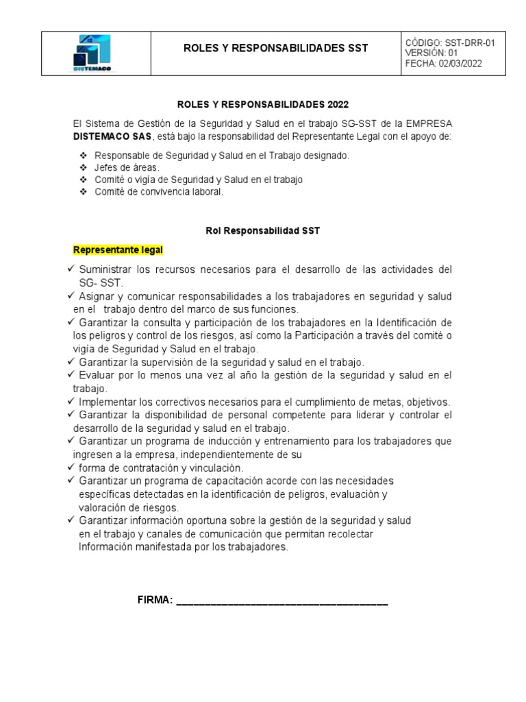 Roles y Responsabilidades SST | PDF Roles y Responsabilidades SST | PDF