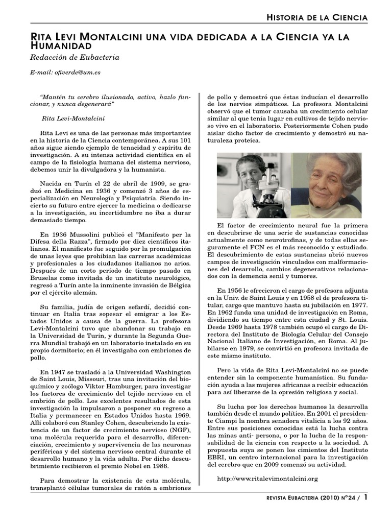 Rita Levi-Montalcini: Pionera de la Ciencia | PDF | Neurociencia
