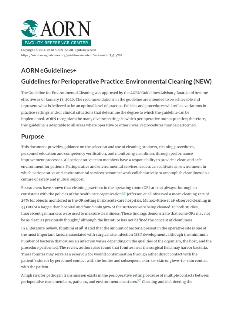 Aorn Eguidelines+ Guidelines For Perioperative Practice: Environmental ...