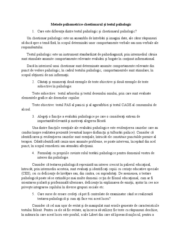 Metode Psihometrice (Tema Curs 4) | PDF