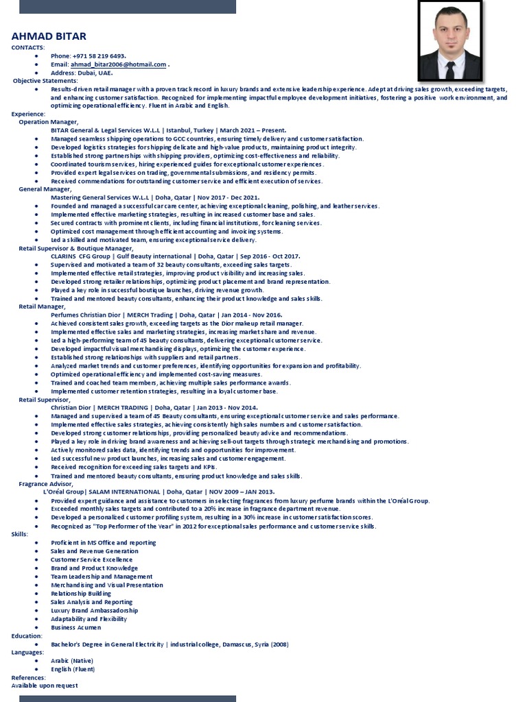 Ahmad Bitar's CV | PDF | Retail | Sales