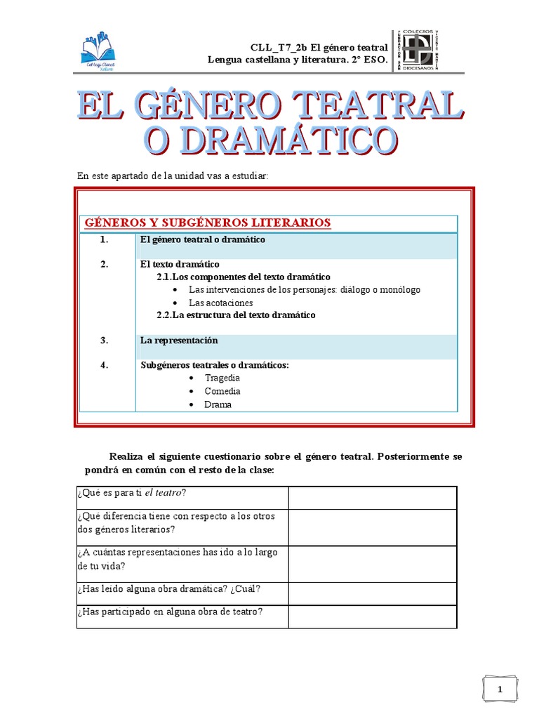 CLL - T6 - 2b El Género Teatral | PDF | Teatro | Comedia