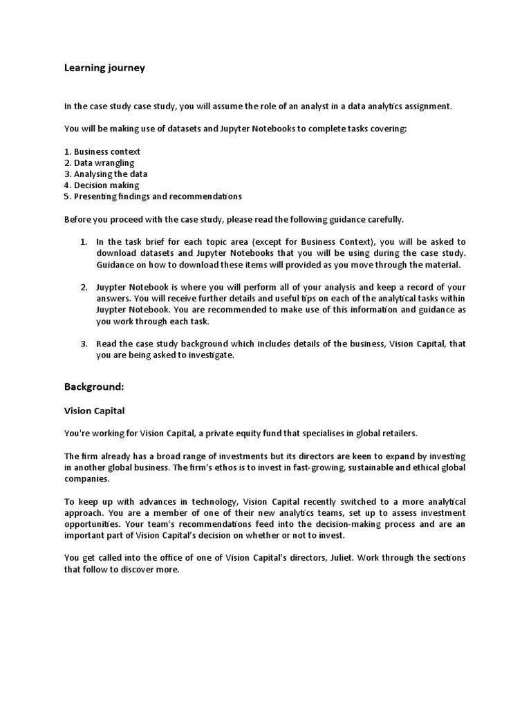 Data Analytics Case Study for Vision Capital | PDF