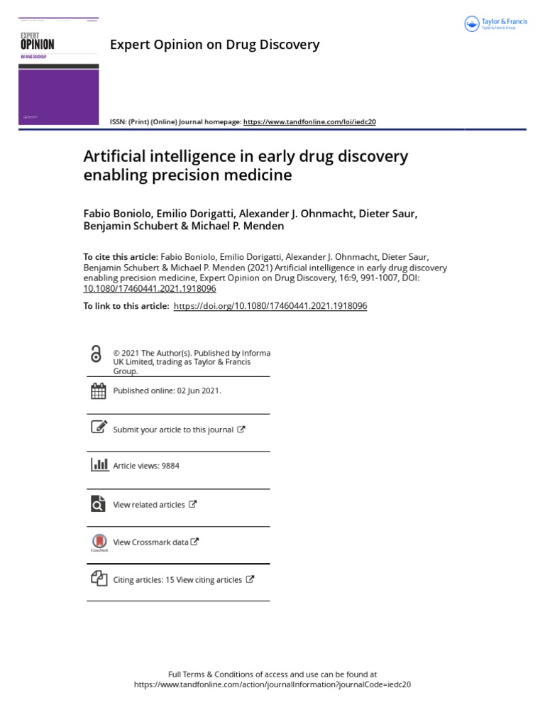 Artificial Intelligence in Early Drug Discovery Enabling Precision ...