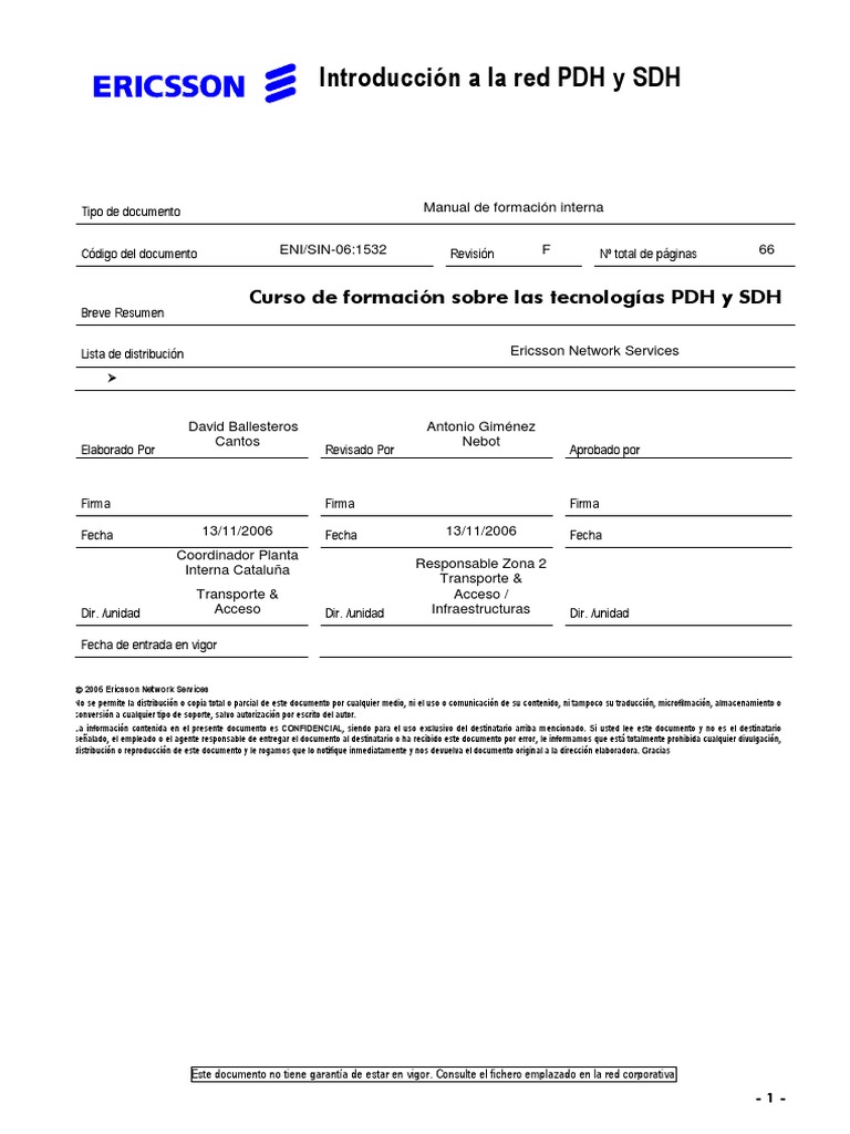 ENISIN-061532 Introduccion A La Red PDH y SDH Ver F | PDF | Transmisión ...