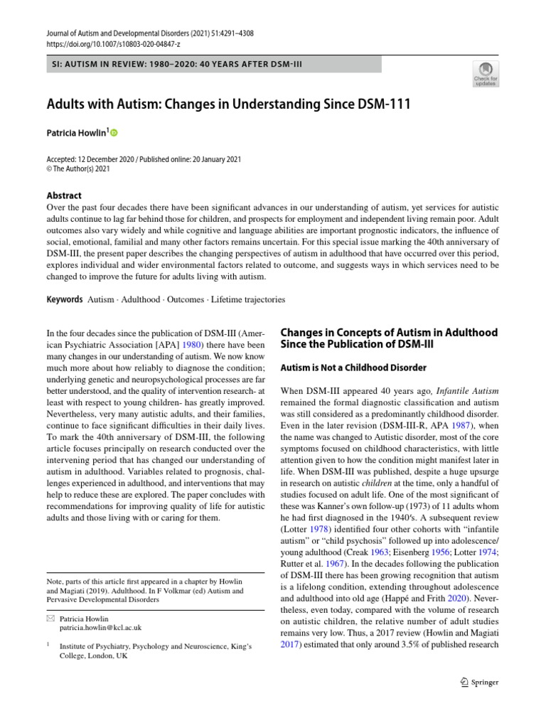 Adults With Autism- Changes in Understanding Since DSM-111 2 | PDF ...