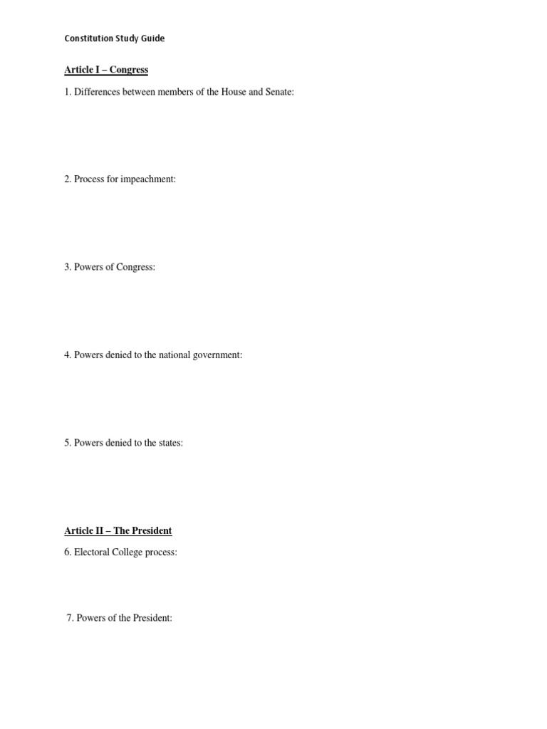 Comprehensive Constitution Study Guide | PDF