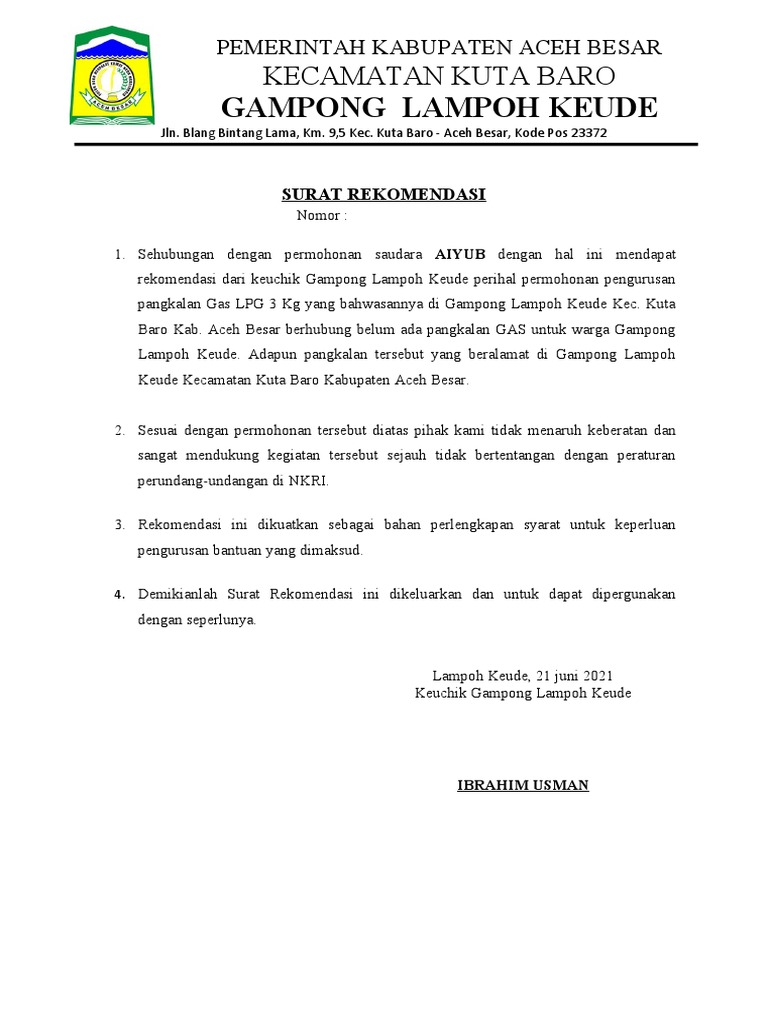 Rekomendasi Keuchik LPG | PDF