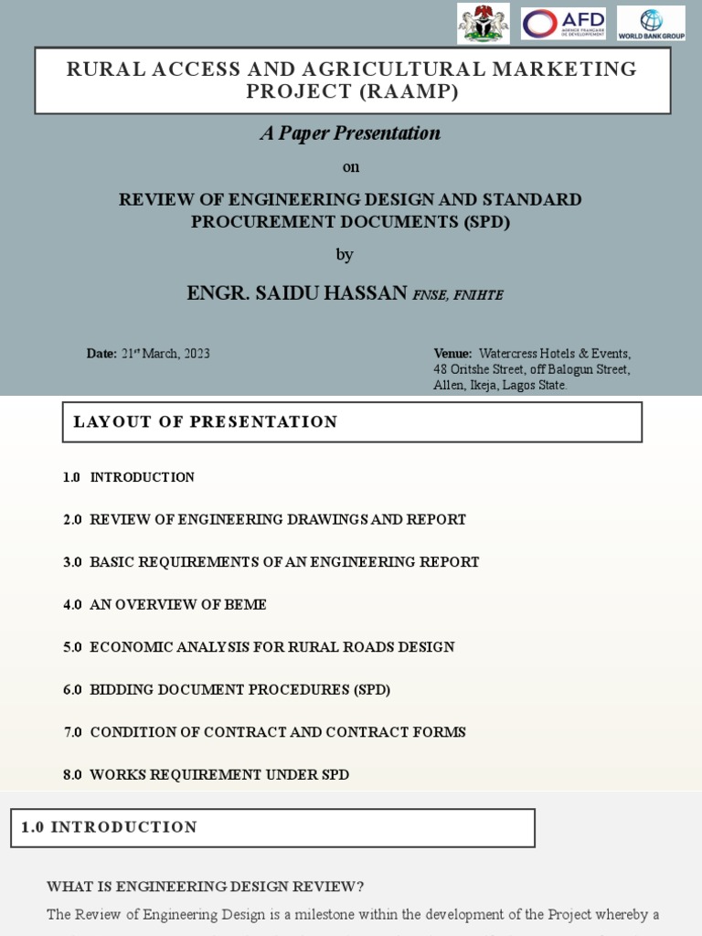 Review of Engineering Design and Standard Procurement Documents (SPD) | PDF | Road Surface | Road