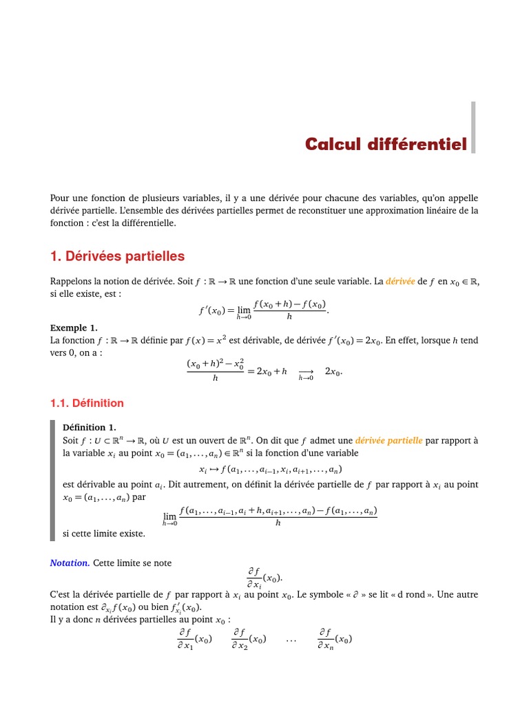 Dérivées partielles et différentielle | PDF