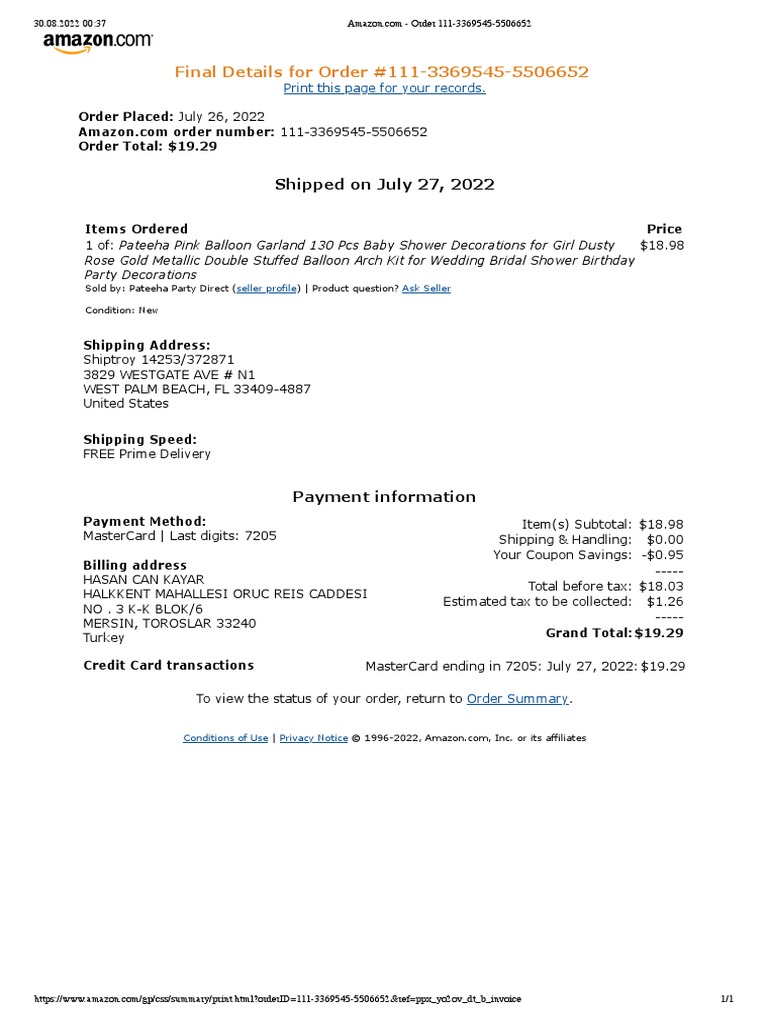 Order 111-3369545-5506652 | PDF | Payments | Trade