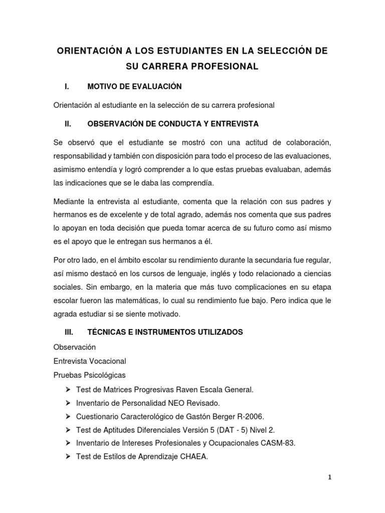 Informe Carrera Profesional | PDF | Evaluación | Aprendizaje