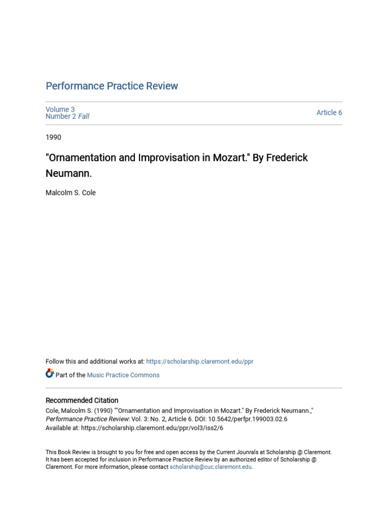 Ornamentation and Improvisation in Mozart. By Frederick Neumann | PDF ...
