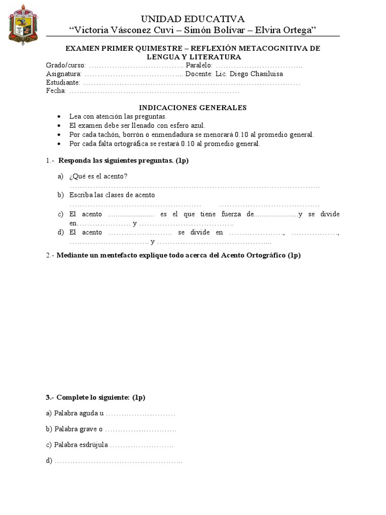 Examen Lengua y Literatura | PDF