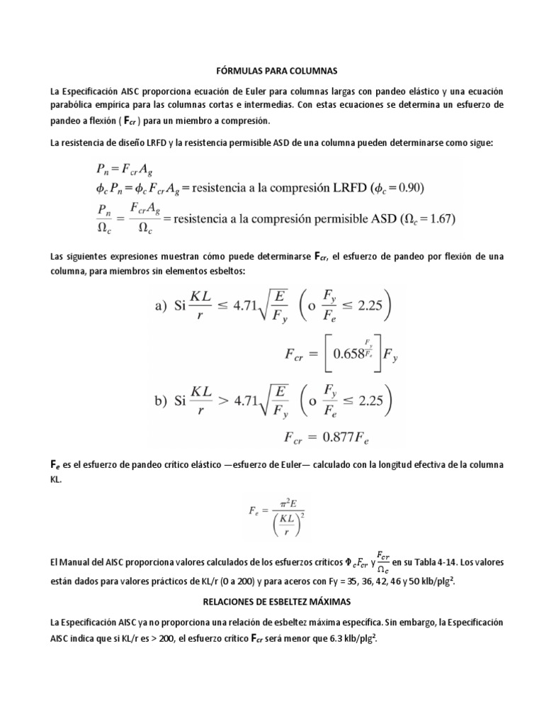 FÓRMULAS PARA COLUMNAS - Apuntes | PDF