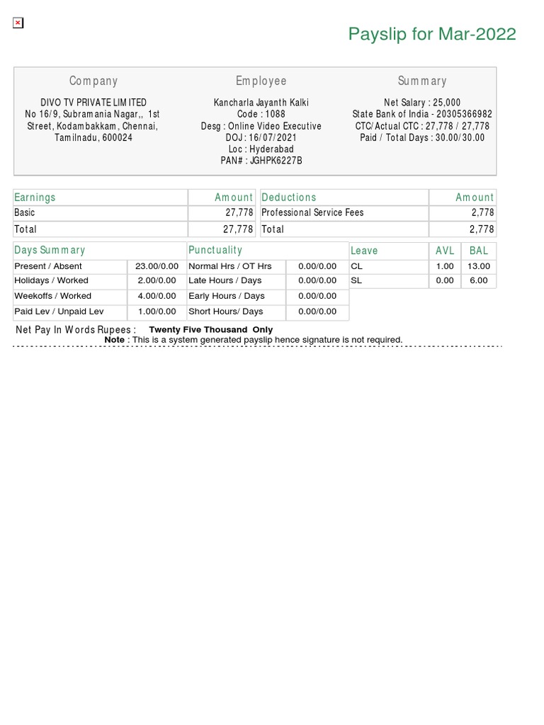 Payslip March-2022 | PDF