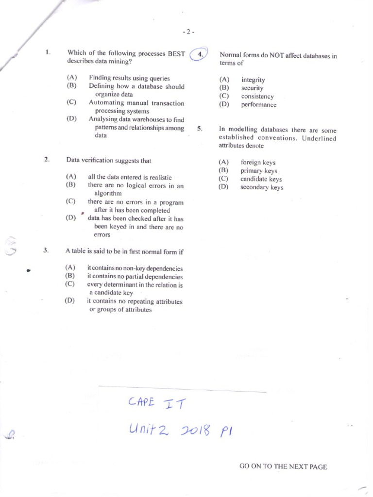 CAPE IT Unit 2 2018 P1-1 | PDF