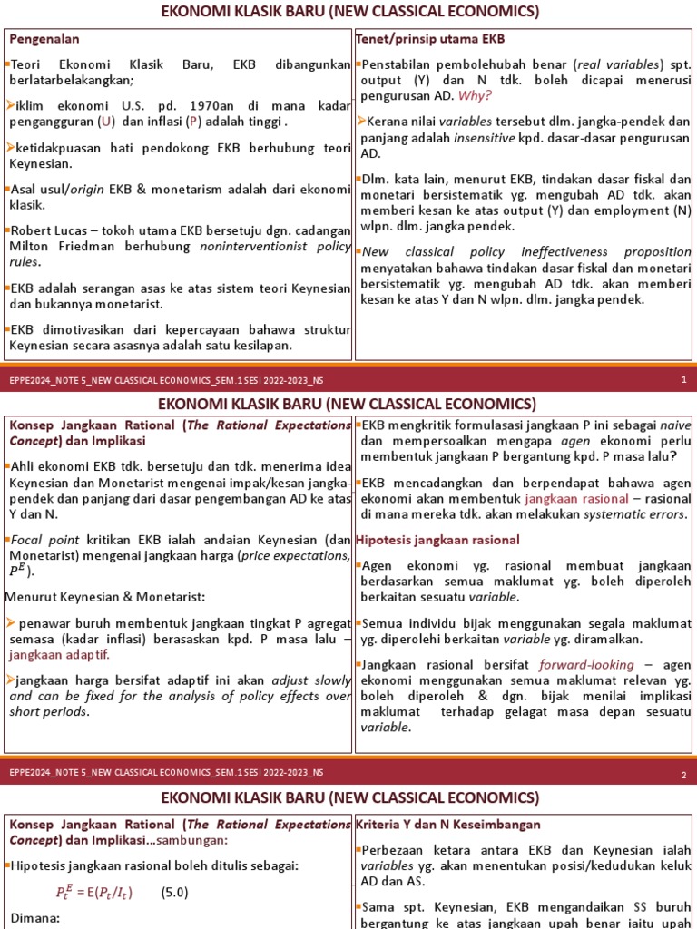 EPPE2024_NOTE_5_NEW_CLASSICAL_ECONOMICS_SEM_1_SESI_2022_2023_NS | PDF