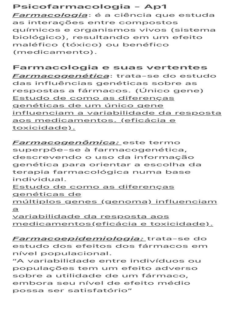 Psicofarmacologia - Ap1 | PDF