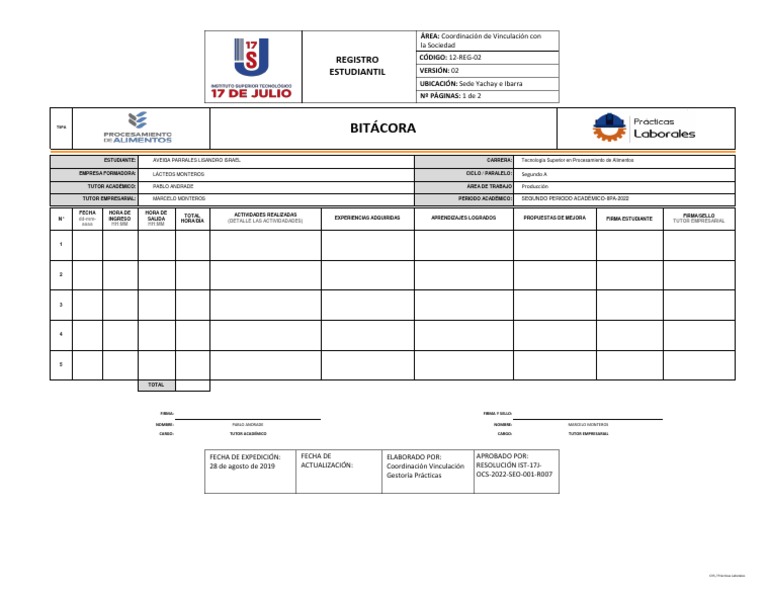 2 - Bitácora Prácticas Laborales | PDF
