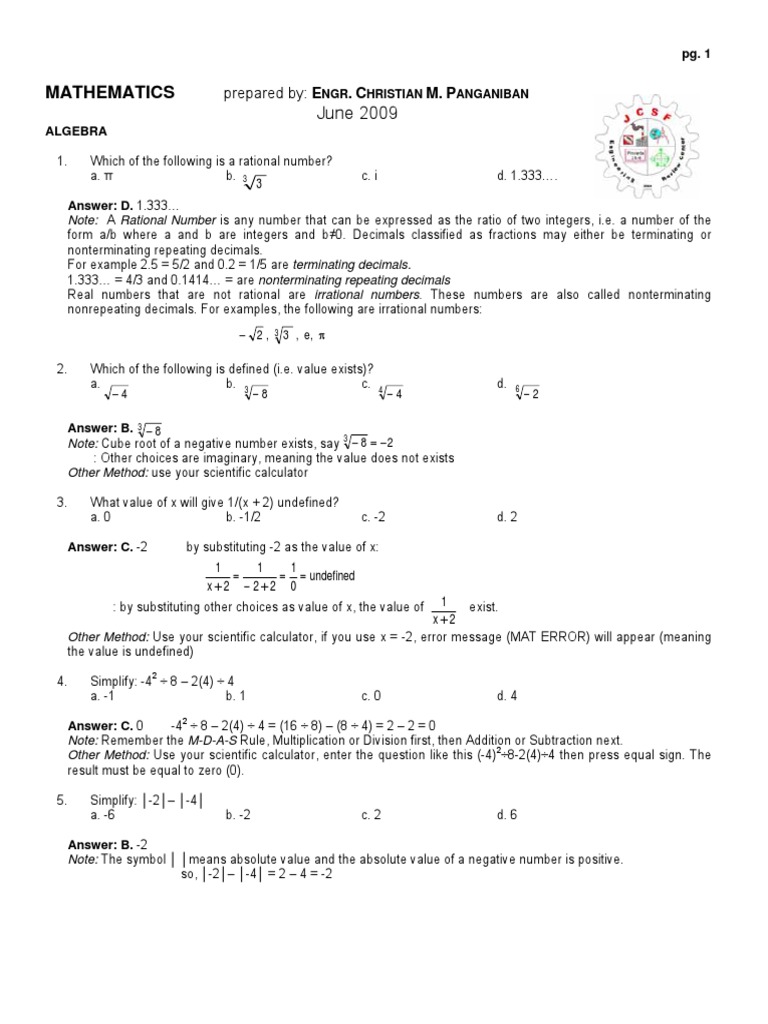 JCSF - Algebra - Solution | PDF