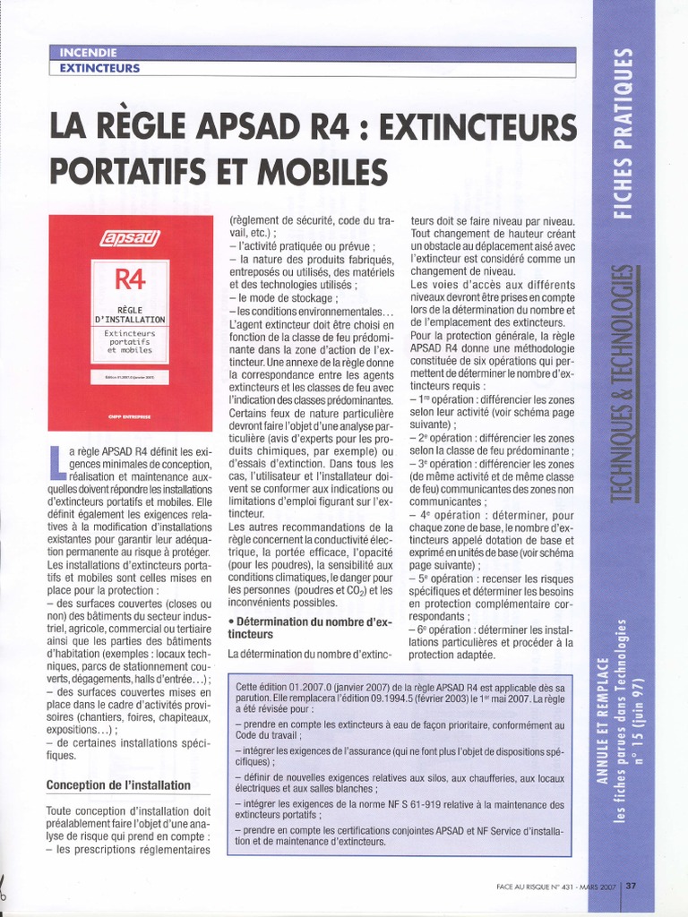 Règles APSAD R4 sur les extincteurs | PDF | Protection incendie actif ...