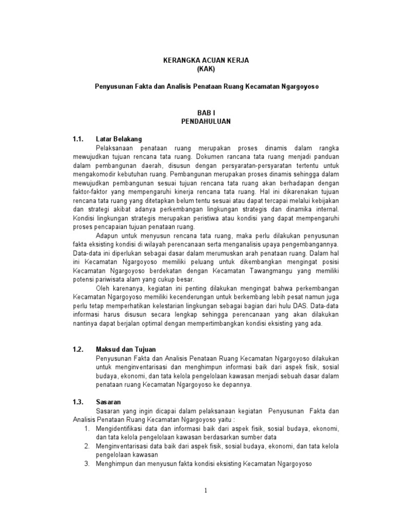 KERANGKA_ACUAN_KERJA_KAK FA Penataan Ruang Kecamatan Ngargoyoso | PDF