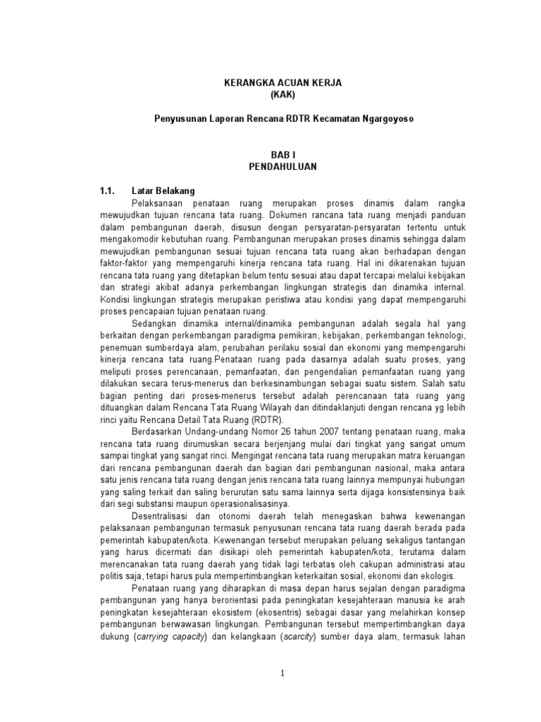 KERANGKA - ACUAN - KERJA - KAK Laporan Rencana RDTR Ngargoyoso | PDF