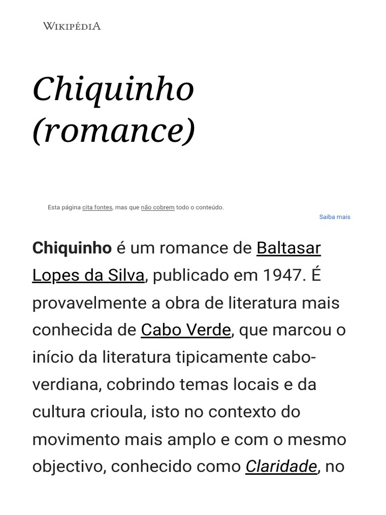 Chiquinho: Romance de Baltasar Lopes | PDF | Trabalhos