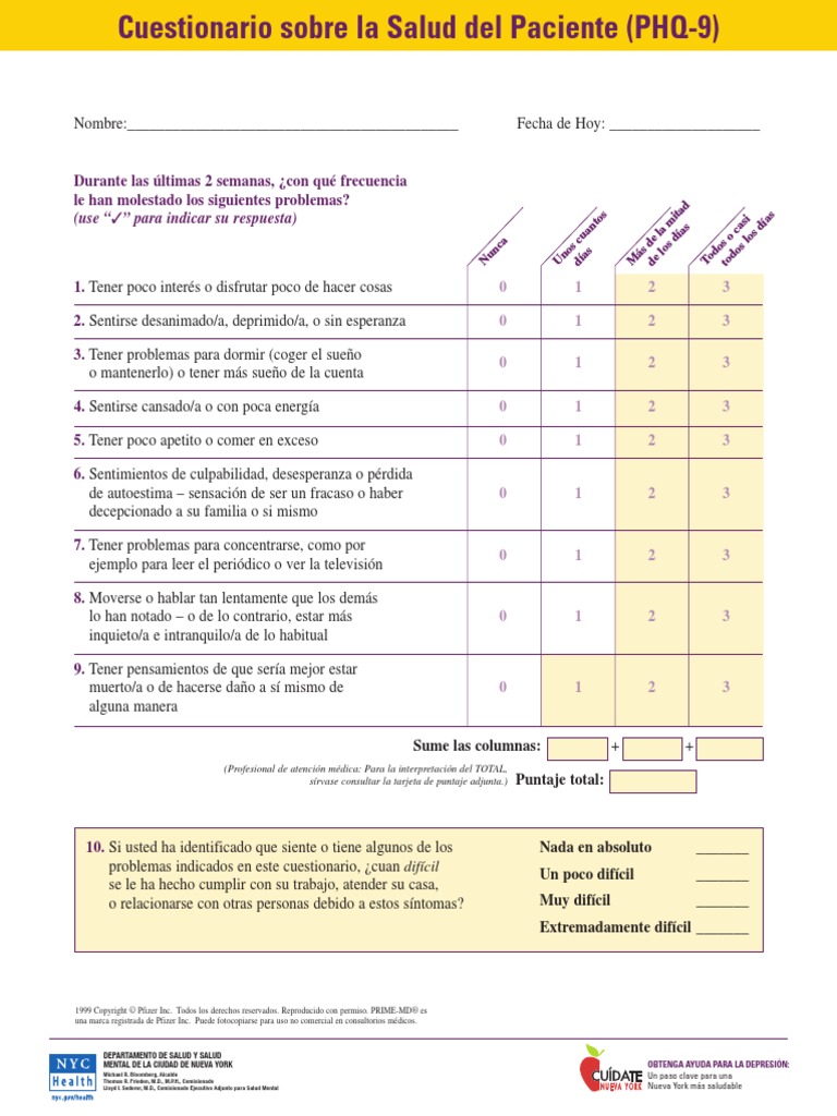 cuestionario de la salud del paciente PHQ-9 | PDF