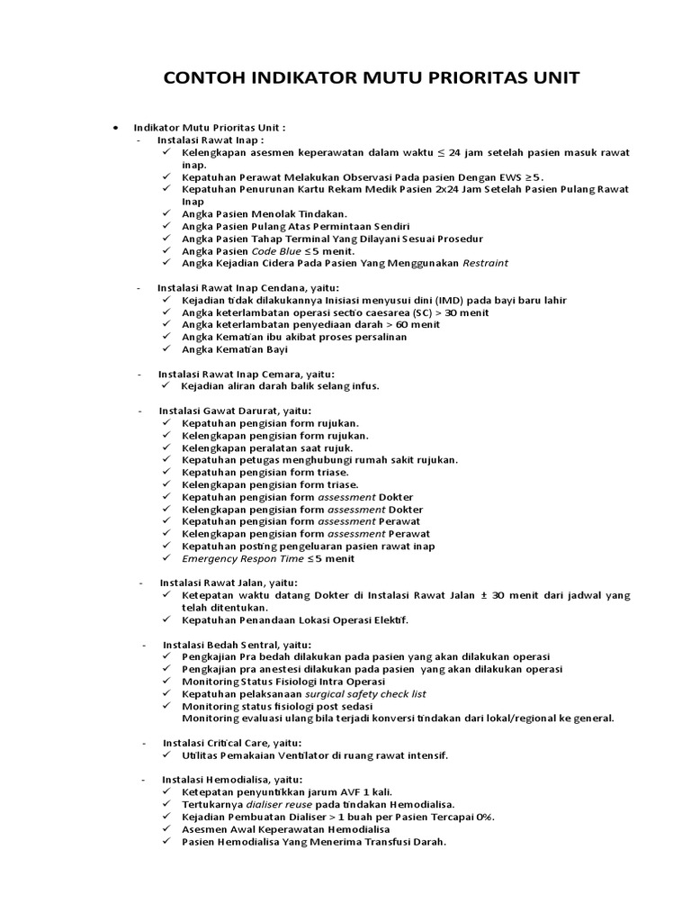 Contoh Indikator Mutu Prioritas Unit | PDF