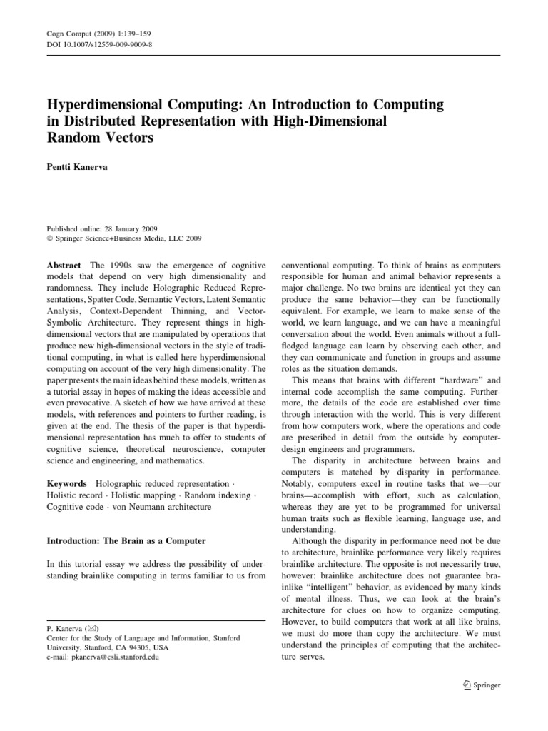 hyperdimensional computing - introduction | PDF | Matrix (Mathematics) | Vector Space