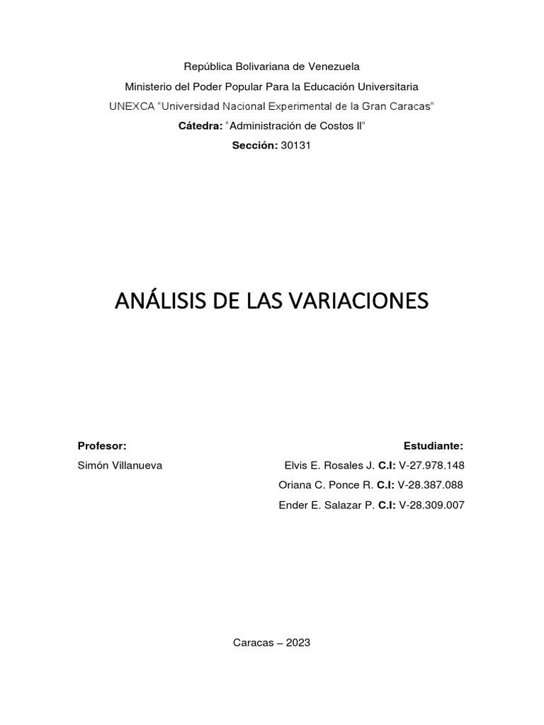 ANALISIS DE VARIACIONES | PDF | Presupuesto | Economias