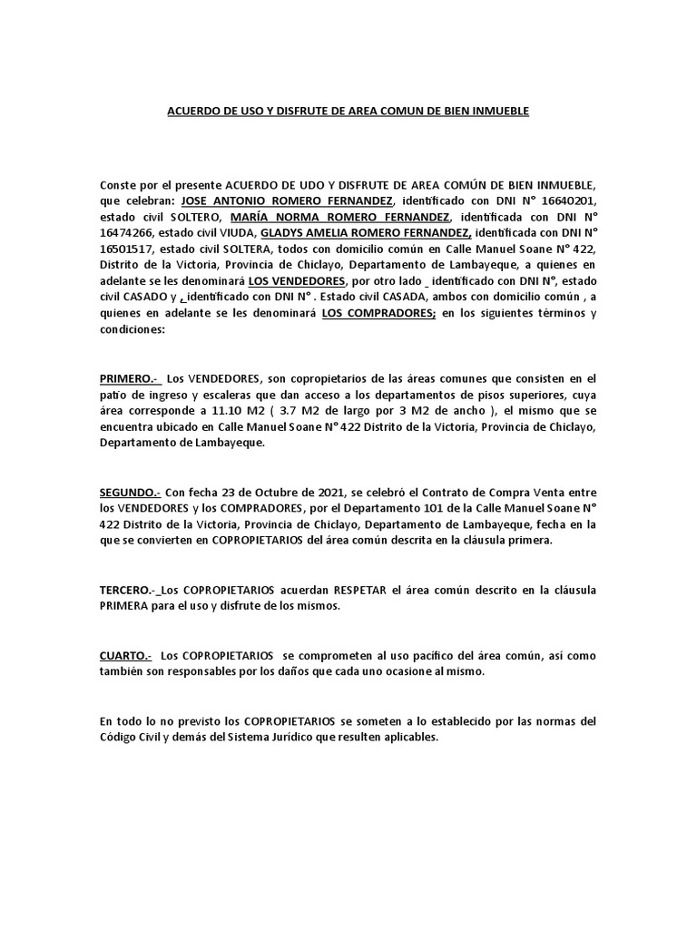 Acuerdo de Uso de Área Común | PDF