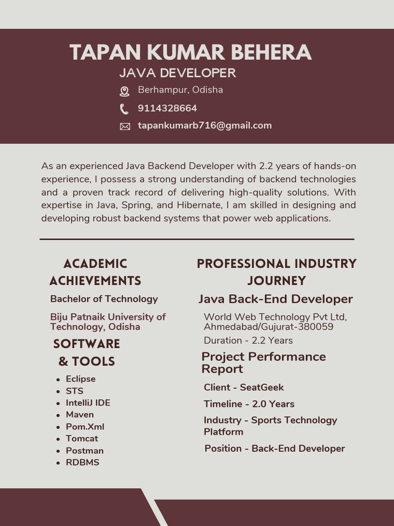 Tapan Kumar Behera: Java Developer Profile | PDF | Spring Framework ...