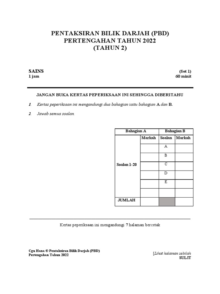 8 Set Kertas PBD Tahun 2 Pertengahan Tahun 2022 08 | PDF