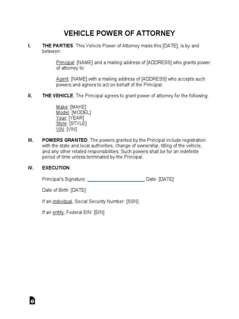 Vehicle Power of Attorney Form | PDF