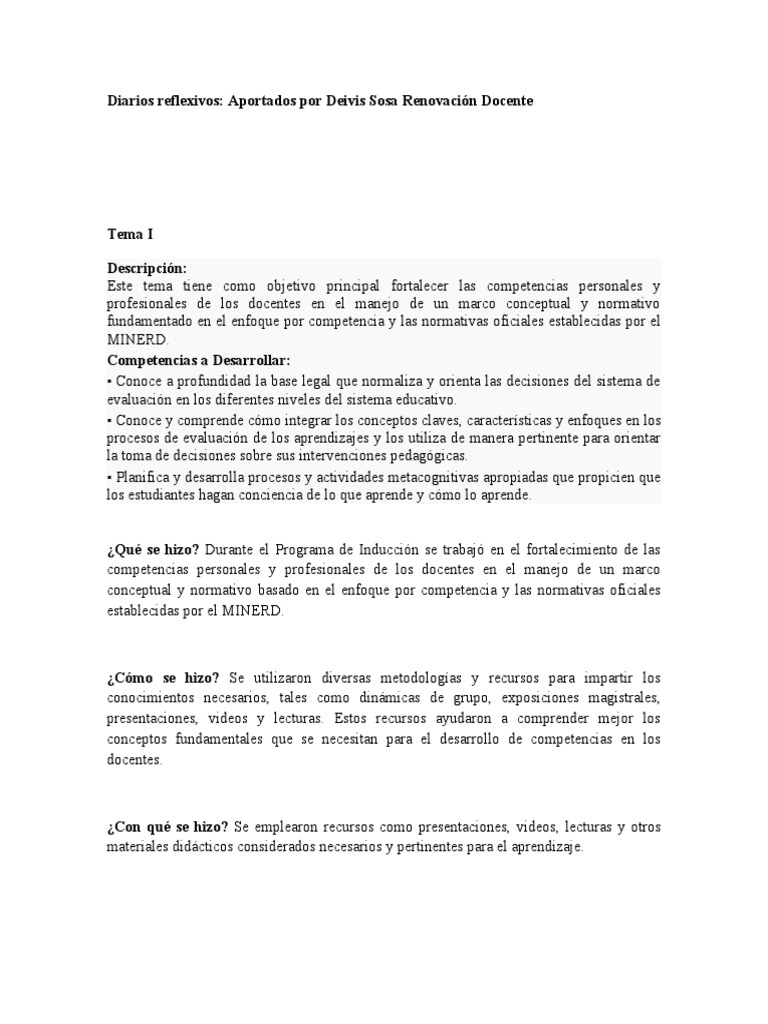 Diarios Reflexivos Docx Modulo 5 Deivis Sosa Renovación Docente | PDF | Crecimiento personal y ...