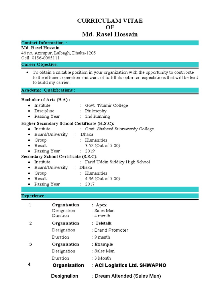 1 Md. Rasel Hossain CV New | PDF | Career & Growth