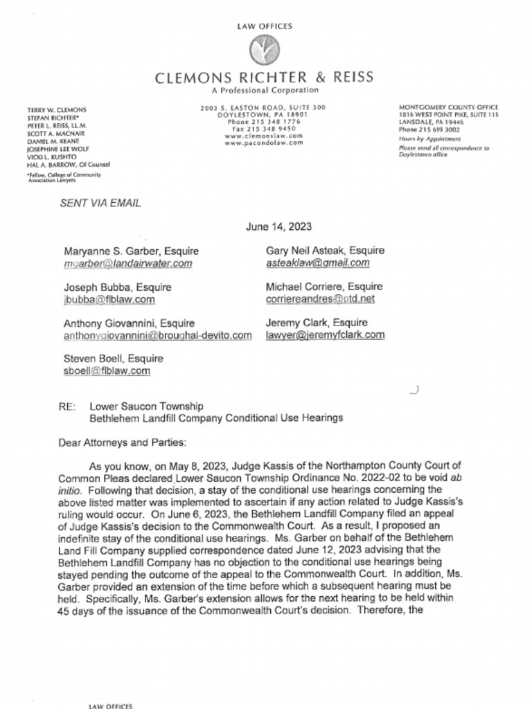 Letter From Atty. Macnair Re Landfill Conditional Use Stay | PDF Letter From Atty. Macnair Re Landfill Conditional Use Stay | PDF
