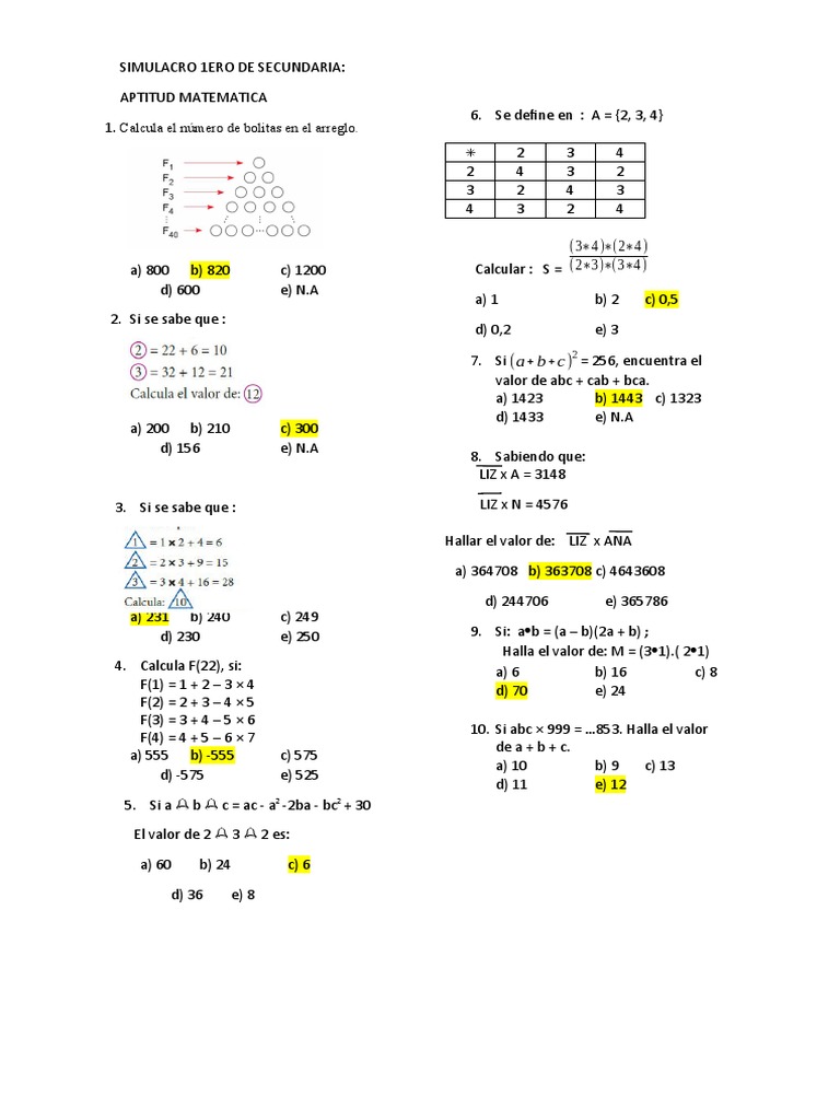 Solucionario Simulacro 1ero de Secu Apt Mat | PDF