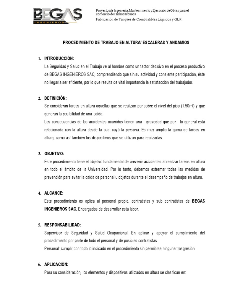Procedimientos de Trabajo en Alturas | PDF | Andamio | Ingeniería Procedimientos de Trabajo en Alturas | PDF | Andamio | Ingeniería