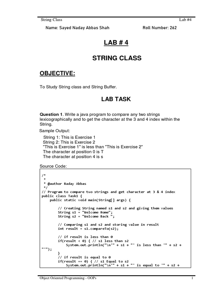 Oops Lab 4 | PDF | String (Computer Science) | Object Oriented Programming Oops Lab 4 | PDF | String (Computer Science) | Object Oriented Programming