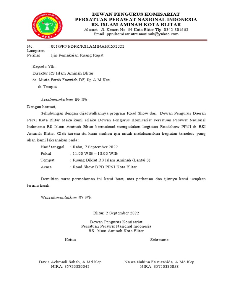 1. Surat Permohonan Pinjam Ruang Rapat 2022 | PDF