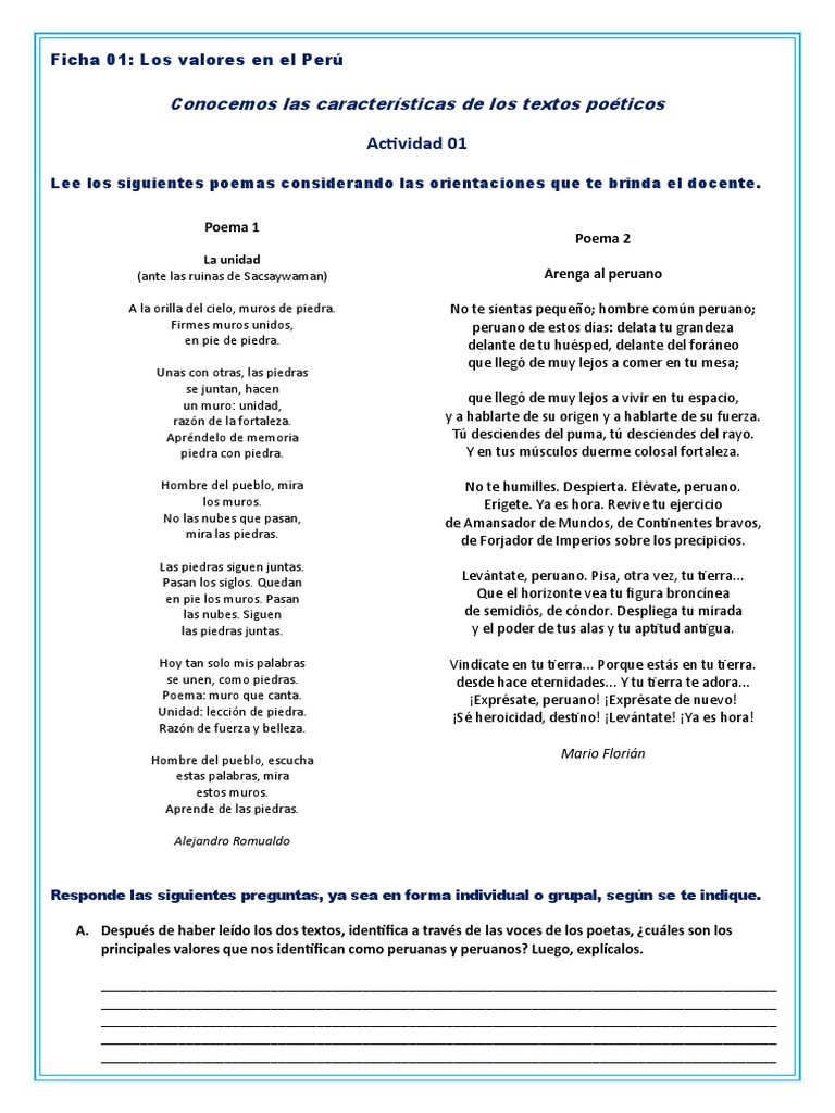 ADA 6 - ACTIVIDAD-Ficha Textos Poéticos - 2do | PDF