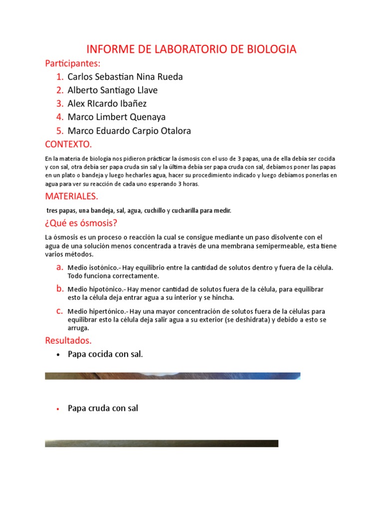 Informe de Laboratorio de Biologia | PDF