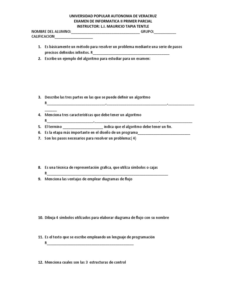 Examen Informatica Ii Pdf