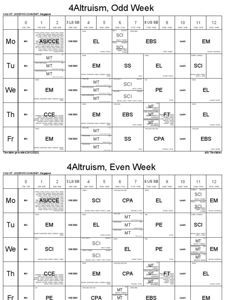 Secondary 45 Timetable Sem 1 2023 | PDF