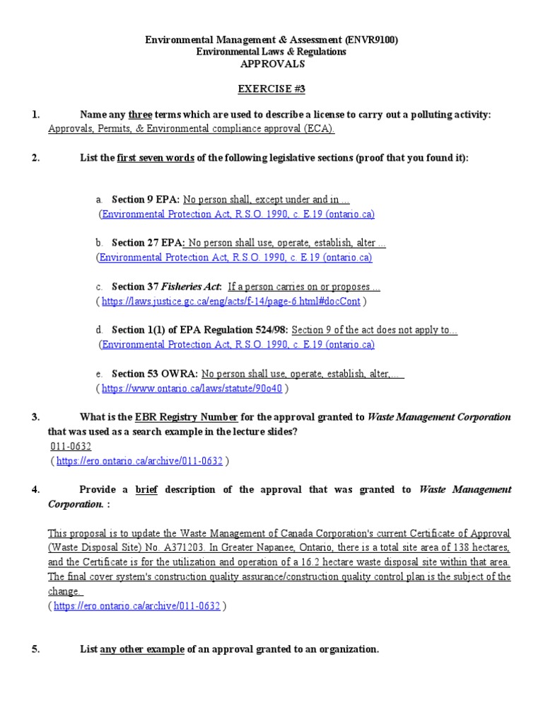 Laws & Regs Exercise - 3 (Approvals) | PDF | Waste | United States ...